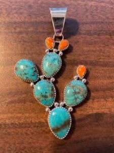 Prickly Pear CACTUS PENDANT - Sterling Silver / Turquoise / Orange ...